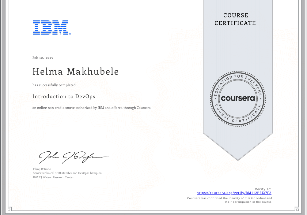 Certificates - Helma Makhubele